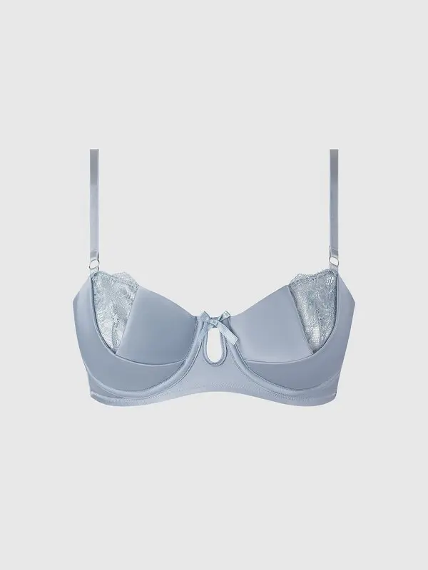 Frederick's Of Hollywood Serenity Lace & Satin Underwire Unlined Bra - Stone Blue