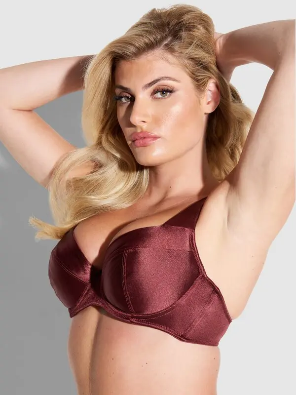 Frederick's Of Hollywood Va Va Voom Satin Full Figure Push Up Bra - Burgundy