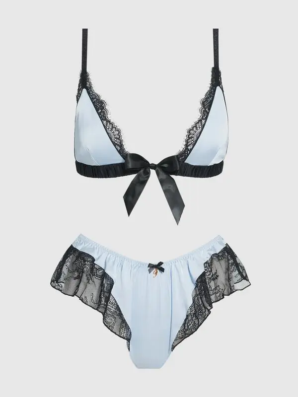 Frederick's Of Hollywood Astoria Satin Sleep Bra & Shorty Set - Light Blue