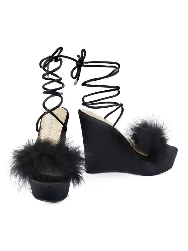 Frederick's Of Hollywood Adriana Feather Wedge - Black