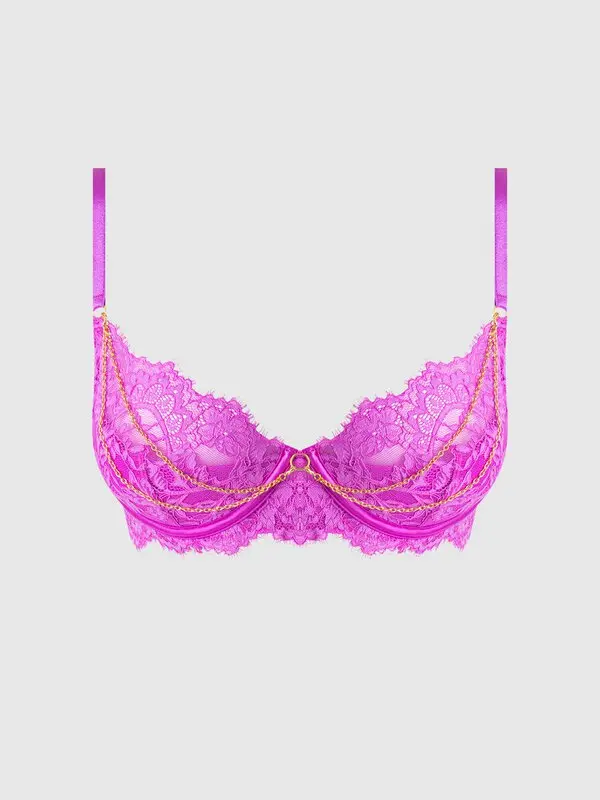 Frederick's Of Hollywood Arianna Lace & Chains Underwire Bra - Fuchsia Pink