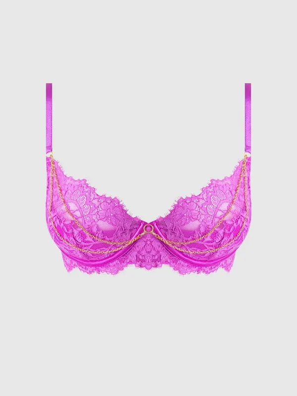Frederick's Of Hollywood Arianna Lace & Chains Underwire Bra - Fuchsia Pink