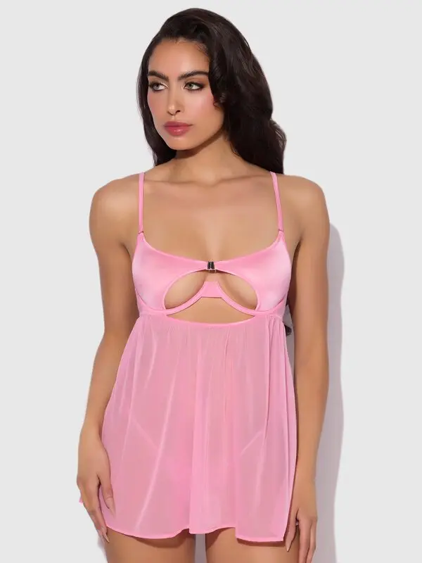 Frederick's Of Hollywood Openable Cup Underwire Babydoll - Bubblegum Pink