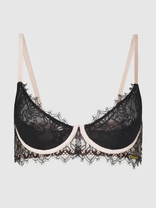 Frederick's Of Hollywood Rosalind Lace Cup Bra With Satin Half Cup - Black