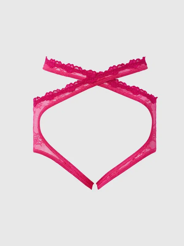 Frederick's Of Hollywood Pia Lace Wrap Garter - Purple/fuchsia