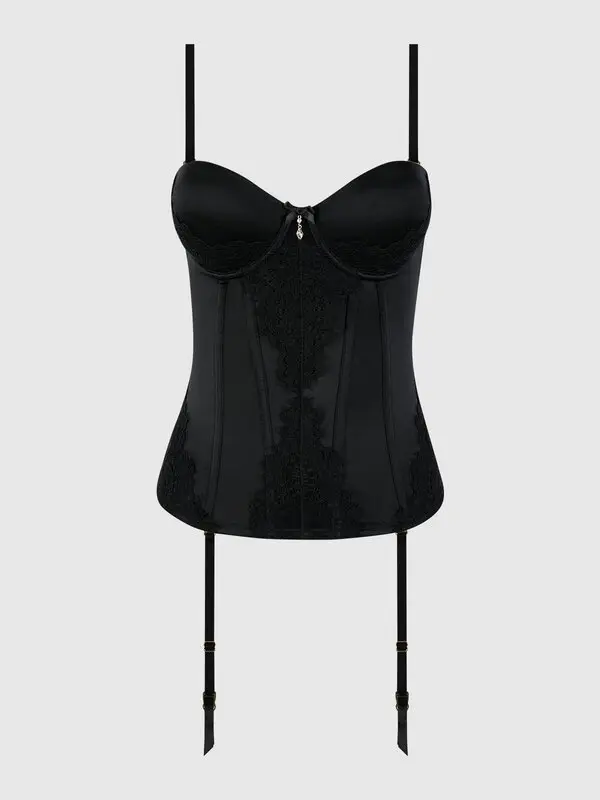 Frederick's Of Hollywood Lexi Liquid Satin Adjustable Push Up Corset - Black