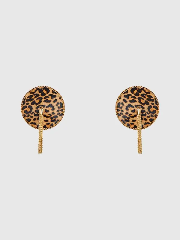 Frederick's Of Hollywood Leopard Print Pasties With Gold Chain Tassels - Leopard/gold