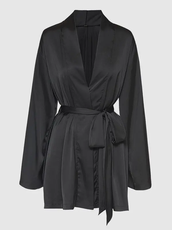 Frederick's Of Hollywood Petra Satin Short Robe - Black
