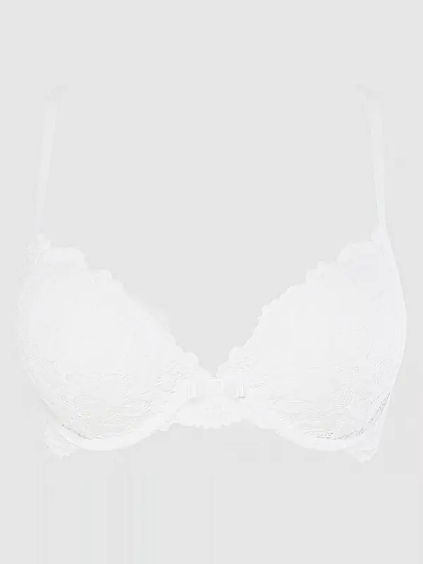 Frederick's Of Hollywood Jessica Lace Plunge Push Up Bra - White