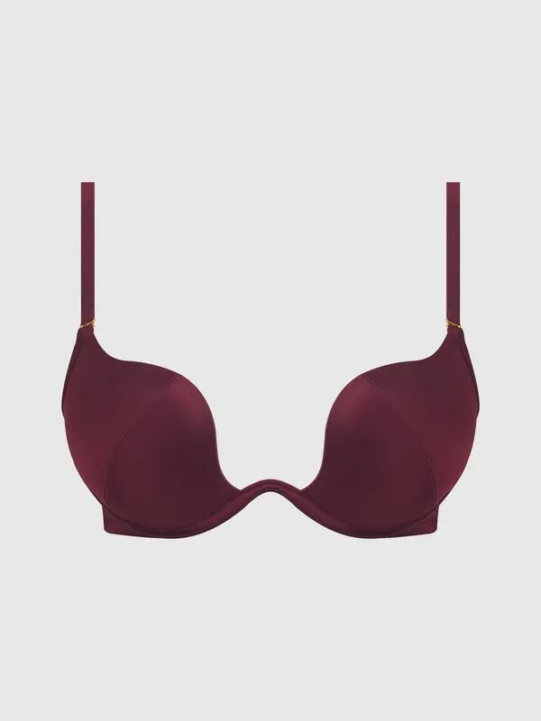 Frederick's Of Hollywood Rising Star Plunge Push Up Bra In Petra Satin - Burgundy