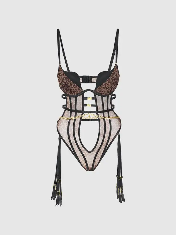 Frederick's Of Hollywood Alanza Swirl Strappy Teddy - Leopard