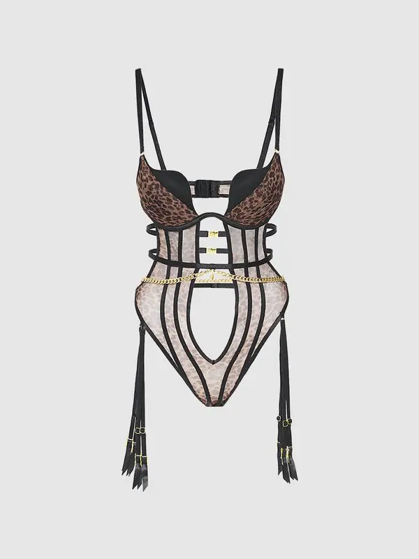 Frederick's Of Hollywood Alanza Swirl Strappy Teddy - Leopard