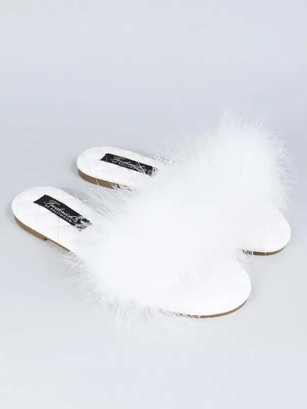 Frederick's Of Hollywood Maxim Feather Flat Sandal - White