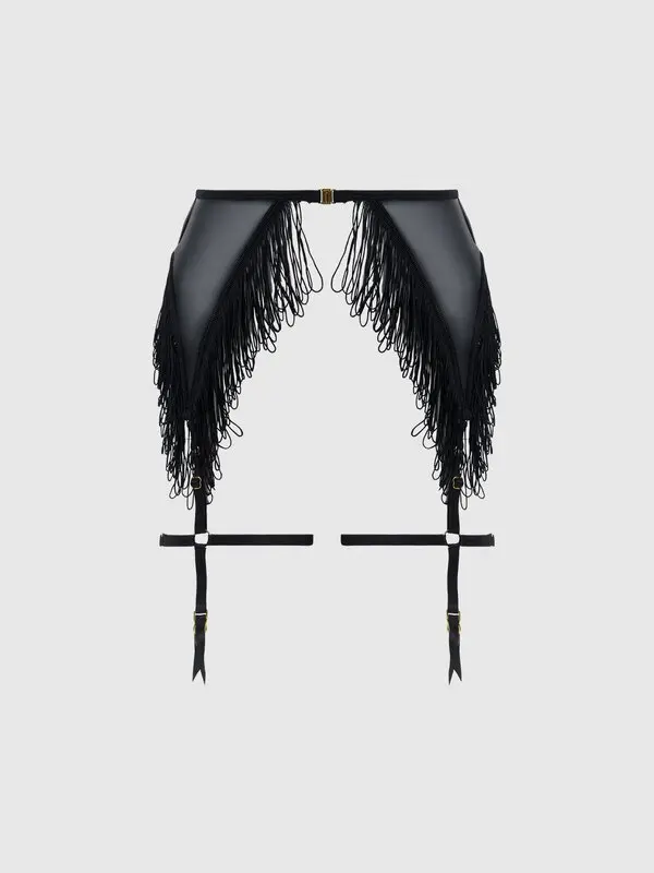 Frederick's Of Hollywood Hendrix Faux Leather & Fringe Garter Belt - Black