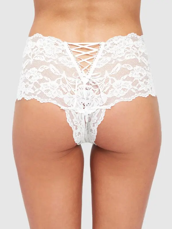 Frederick's Of Hollywood Mabel Crotchless Lace Up Back Cheeky - Dove White