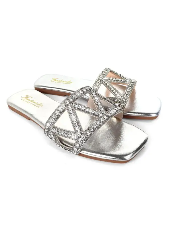 Frederick's Of Hollywood Lucy Rhinestone Flat Sandal - Silver