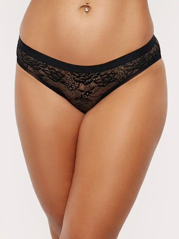 Frederick's Of Hollywood Fern Fishnet & Lace Hipster - Black