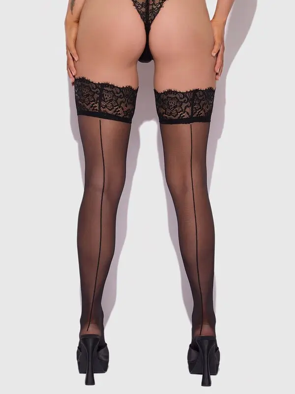 Frederick's Of Hollywood Sheer Thigh Highs With Lace Top