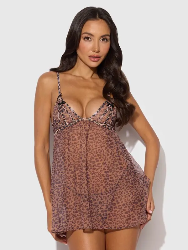 Frederick's Of Hollywood Kaia Mesh Underwire Babydoll & G-string Set