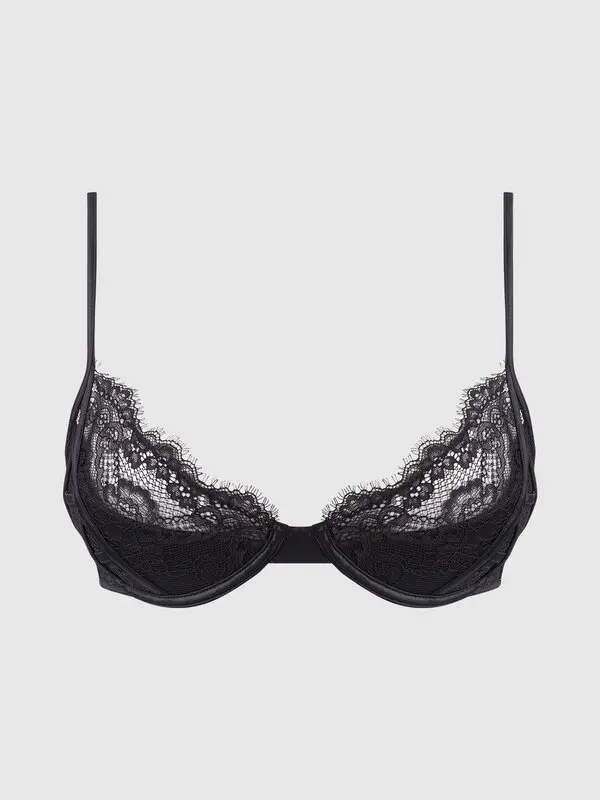 Frederick's Of Hollywood Adelaide Satin & Lace Push Up Demi Bra - Black