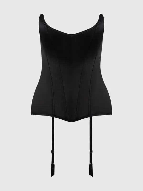 Frederick's Of Hollywood Iconic Satin Scoop Neck Corset - Black