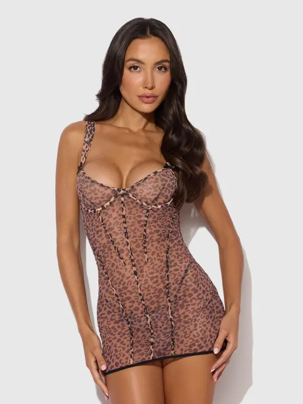 Frederick's Of Hollywood Kaia Mesh Underwire Chemise & G-string Set