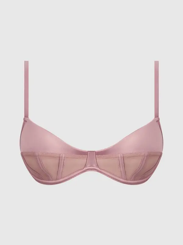 Frederick's Of Hollywood Petra Satin & Mesh Unlined Corset Cup Bra - Mauve