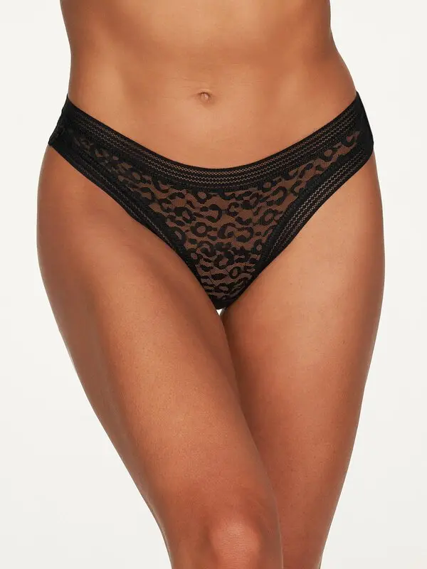 Frederick's Of Hollywood Demi Leopard Mesh Thong - Black