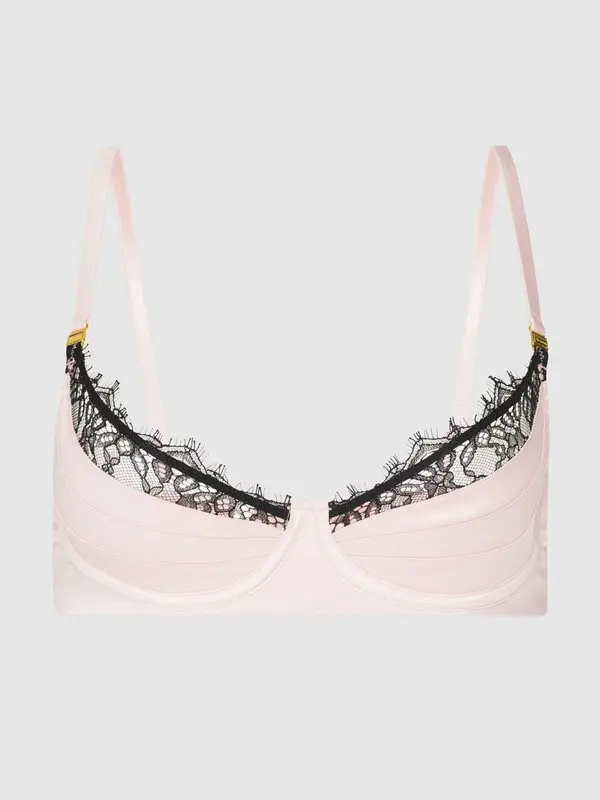Frederick's Of Hollywood Rosalind Satin Half Cup With Lace Trim Bra - Light Pink