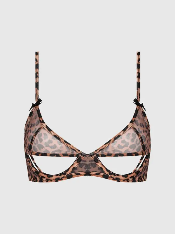 Frederick's Of Hollywood Kaia Mesh Underwire Open Underbust Bra - Leopard