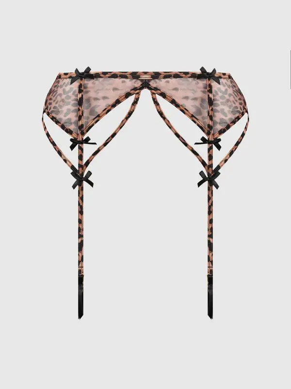 Frederick's Of Hollywood Kaia Mesh Garter Belt - Leopard