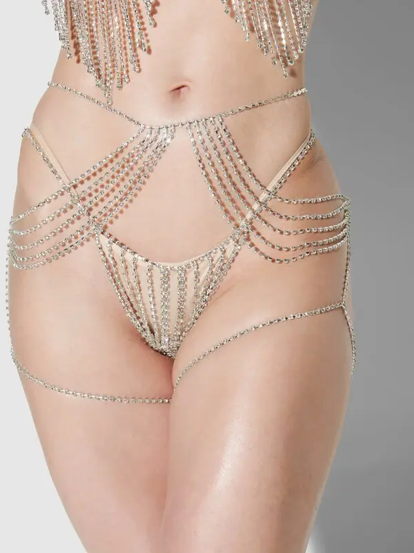 Frederick's Of Hollywood Ziggy Rhinestone Draped Garter - Silver