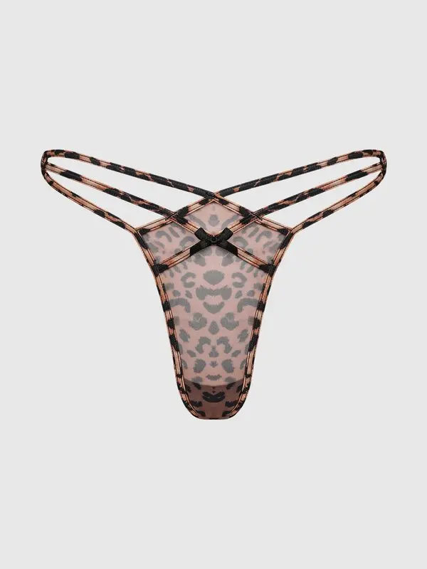 Frederick's Of Hollywood Kaia Mesh Strappy & Backless Hipster - Leopard
