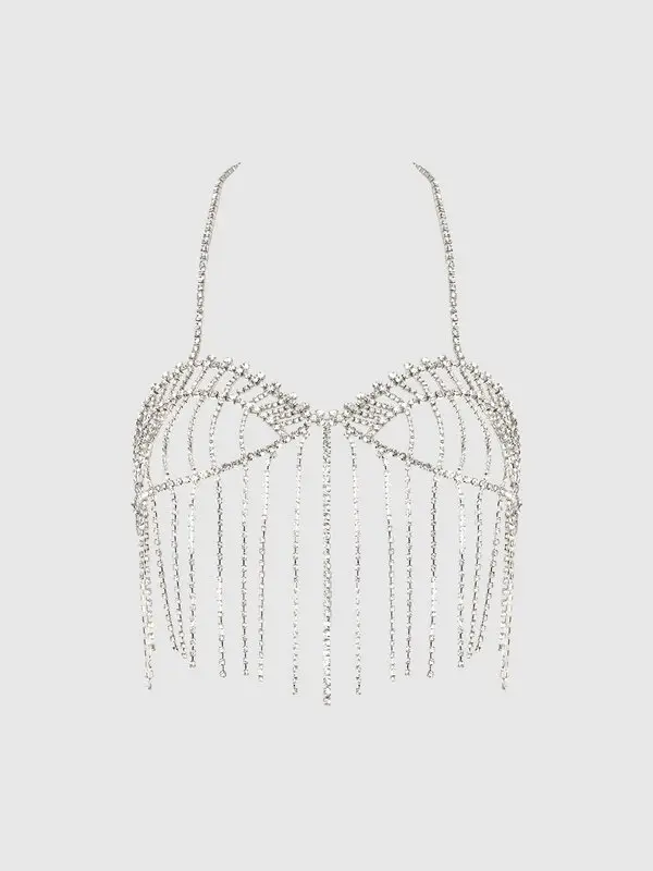 Frederick's Of Hollywood Ziggy Rhinestone Cami Top - Silver