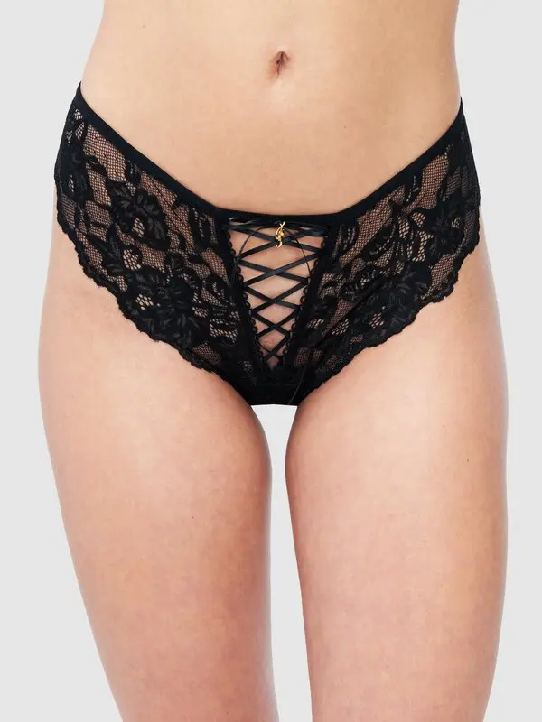Frederick's Of Hollywood Mabel Lace-up Tanga - Black