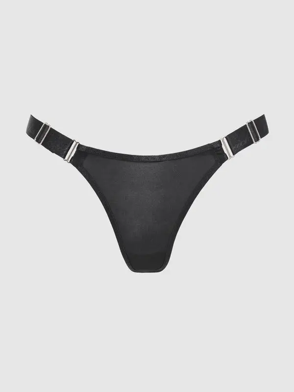 Frederick's Of Hollywood Pia Elastic Side Mesh Thong - Black