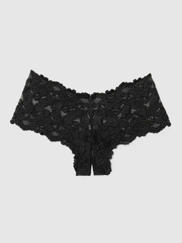 Frederick's Of Hollywood Jessica Lace Crotchless Cheeky - Black