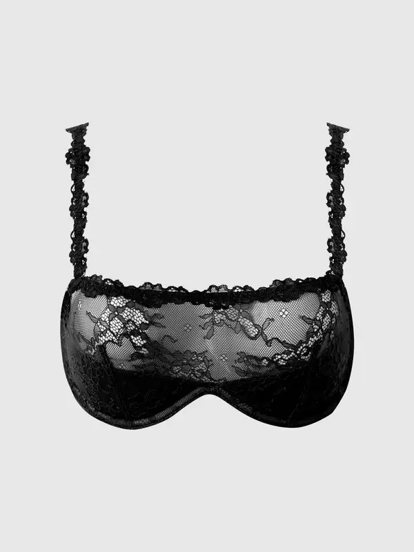 Frederick's Of Hollywood Pia Lace Push Up Half Cup Bandeau Bra - Black