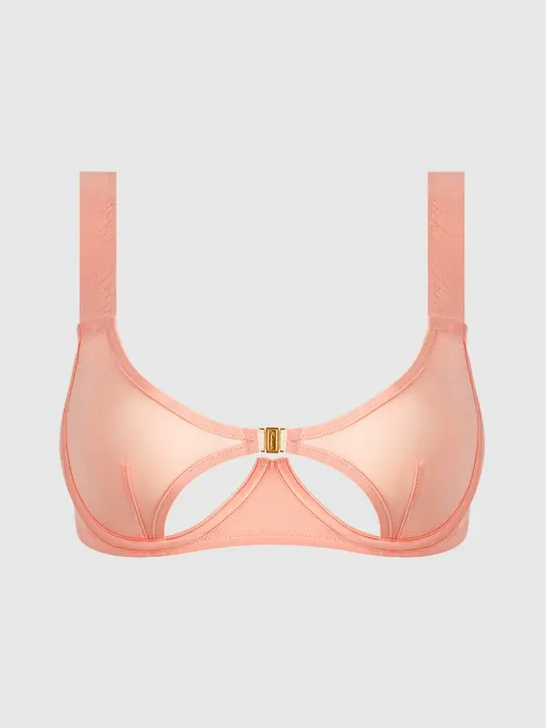 Frederick's Of Hollywood Pia Unlined Cutout Mesh Bra - Peach Please