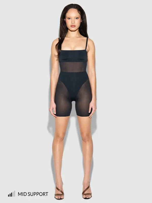 Frederick's Of Hollywood Iman Mid-thigh Sculpting Bodysuit - Midnight