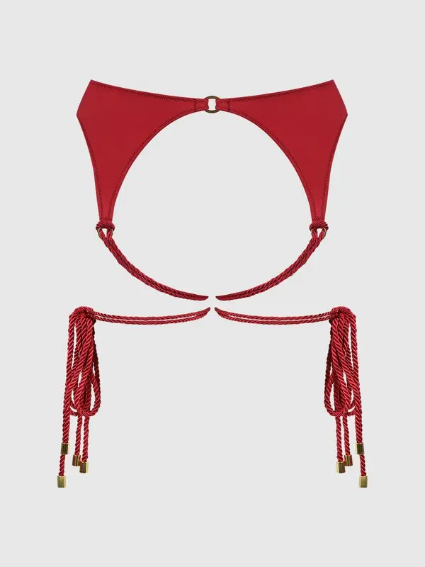 Frederick's Of Hollywood Nadya Liquid Satin & Rope Garter Belt - Crimson Red