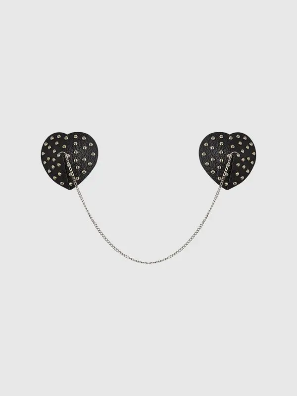 Frederick's Of Hollywood Studded Heart Pasties With Chain - Black/silver