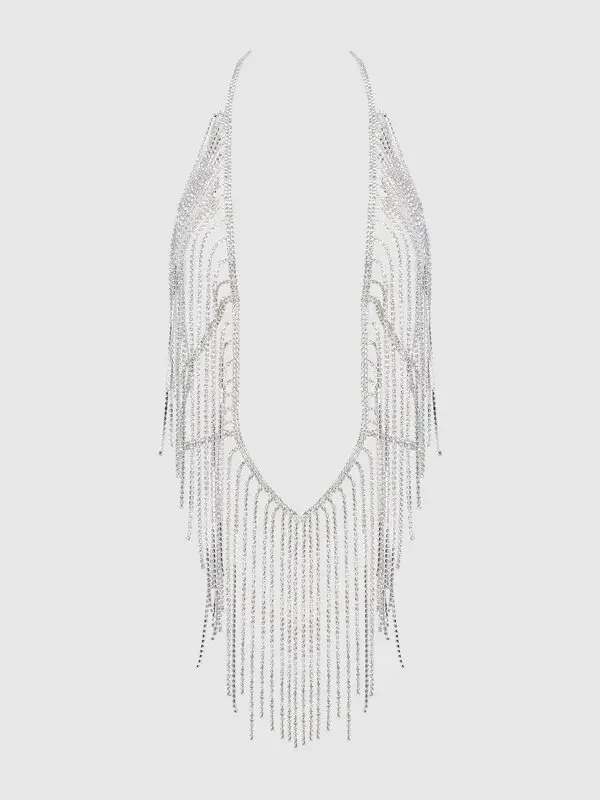 Frederick's Of Hollywood Ziggy Rhinestone Fringe Teddy - Silver