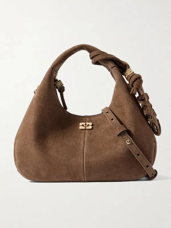 GANNI Recycled Suede Shoulder Bag - Brown