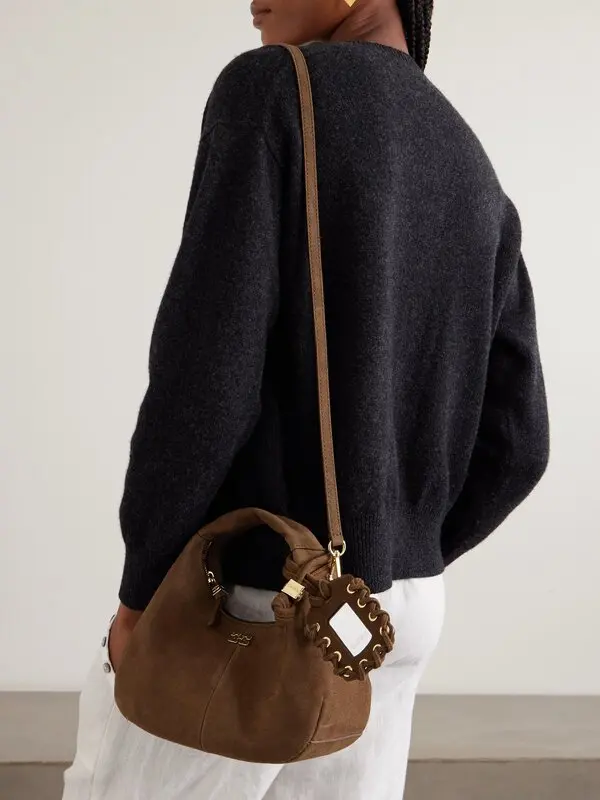 GANNI Recycled Suede Shoulder Bag - Brown