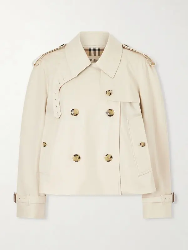 Burberry Double-breasted Cropped Cotton Gabardine Trench Jacket