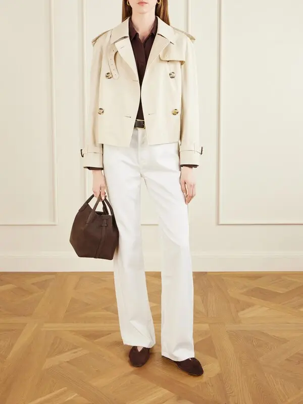 Burberry Double-breasted Cropped Cotton Gabardine Trench Jacket - Neutrals
