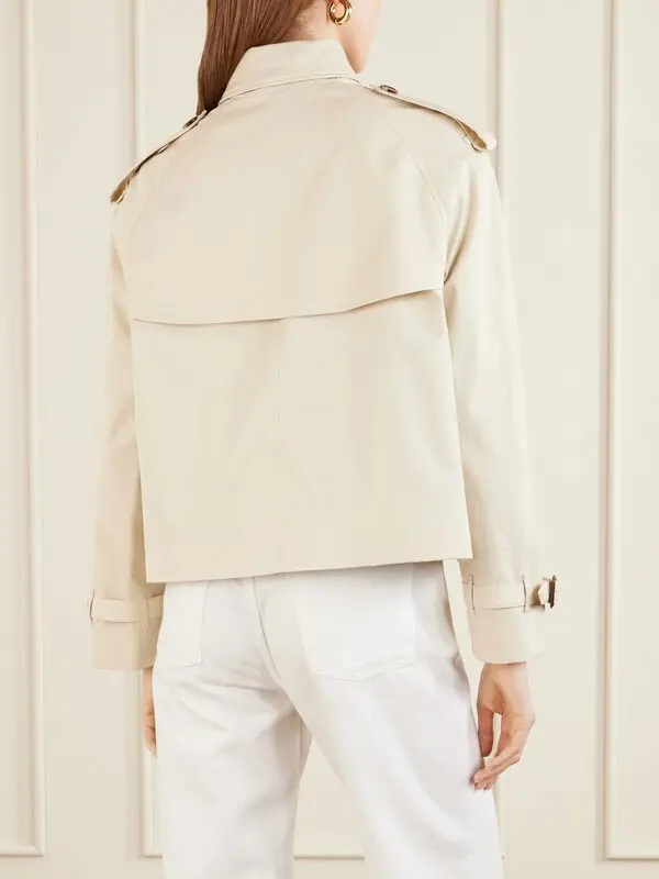 Burberry Double-breasted Cropped Cotton Gabardine Trench Jacket - Neutrals