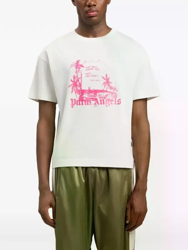 Palm Angels Graphic Print Ribbed T-shirt - Neutrals