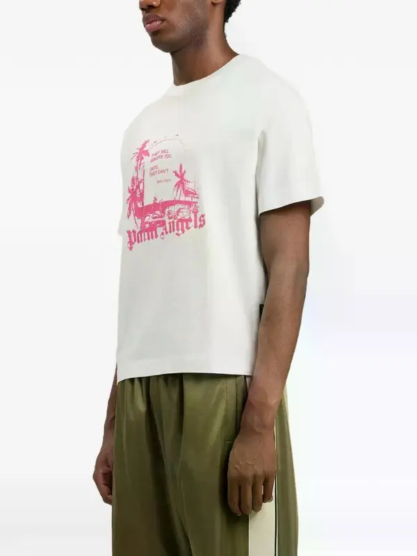 Palm Angels Graphic Print Ribbed T-shirt - Neutrals